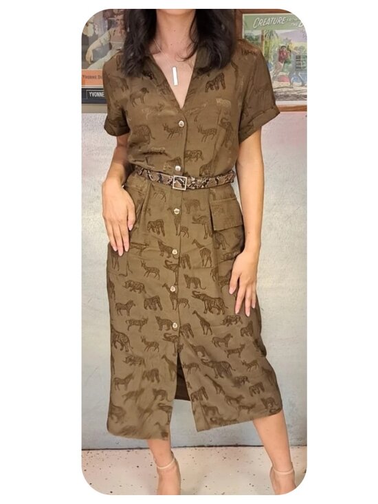 Zara | Dresses | Zara Safari Midi Shirt Dress Xl Animal Print Satin ...